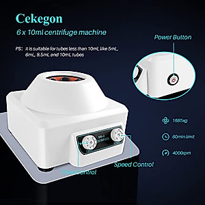 PRP Centrifuge Machine 6x10ml, Cekegon Lab Benchtop Centrifuges, Portable PRF centrifuge, 110V, 4000rpm, 0-60min for Medical Practice, Plasma, Blood, Skin Tighten, 900-2