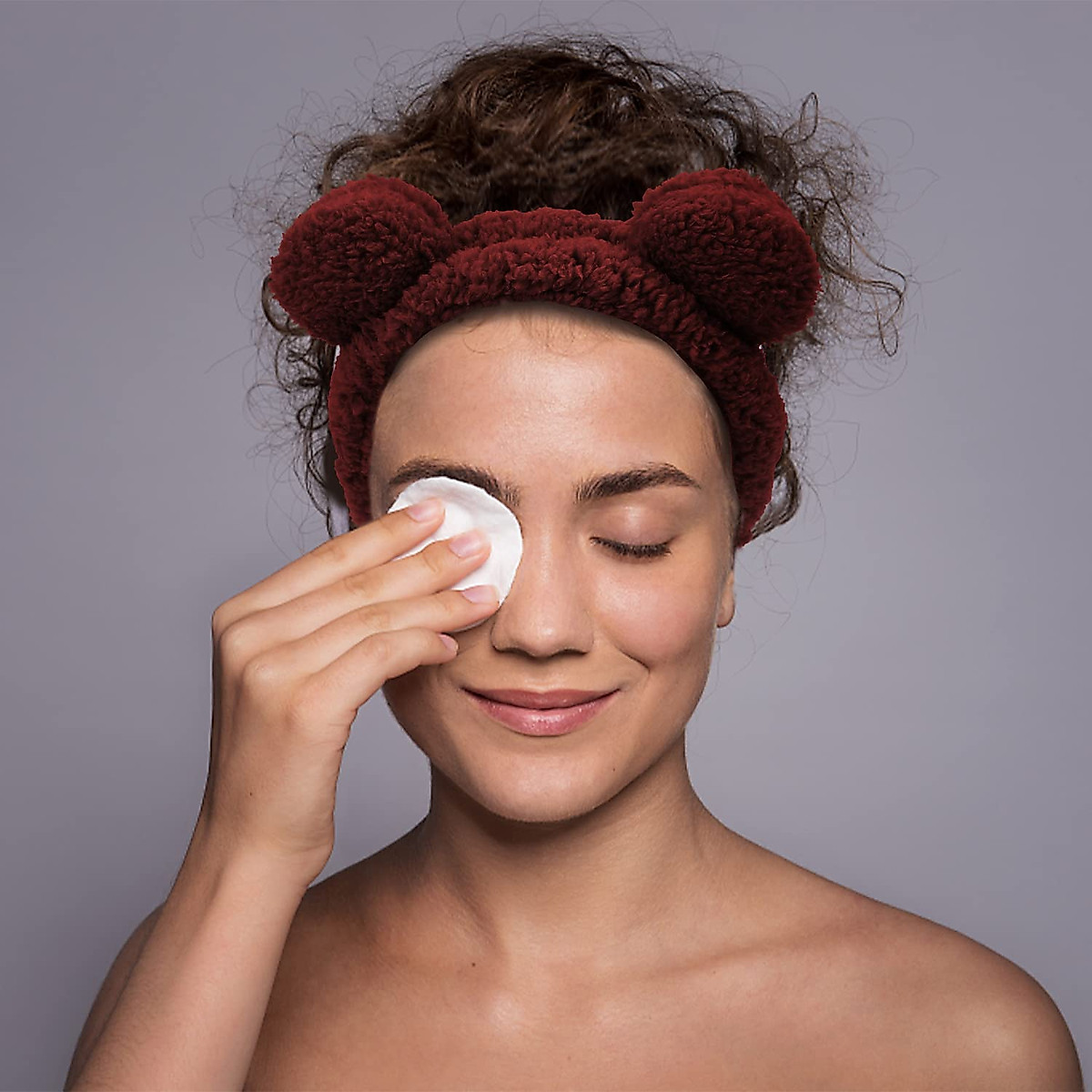 Hofar Bear Face Wash Headband Hairband with Bear Ears Coral Fleece Cartoon Cute Creative Hair Accessories