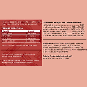 Omega for Dogs - 180 Delicious Soft Chews - Salmon Oil Treats for Skin and Coat, Itch Relief - Fish Oil Blend of Essential Fatty Acids, Omega 3, 6, and 9, and Vitamins - Smoked Bacon Flavor