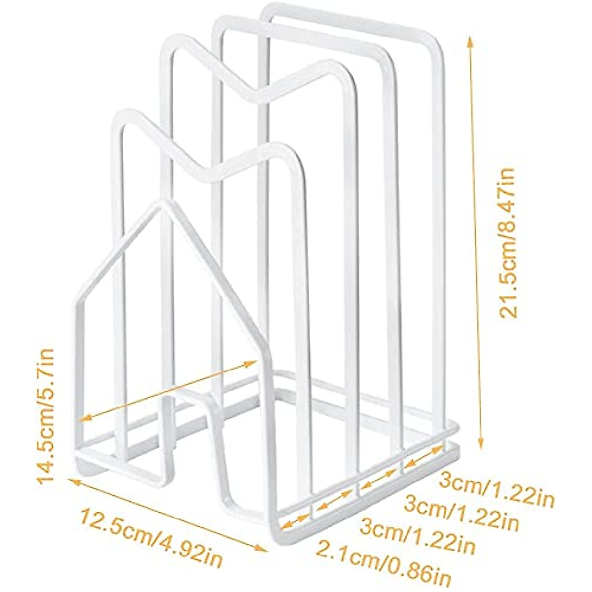 SUNFCON Cutting Board Rack Chopping Board Organizer Pot Pan Lids Holder Thin Bakeware Baking Tray Drying Display Stand Kitchen Countertop Cupboards Cabinet Office Sturdy Metal 4.92x5.7x8.47 in.White