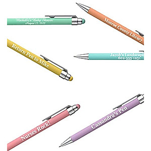 Express Pencils™ - Pastel Custom Pens with Stylus - Soft Touch Design - Personalized Metal Frame Printed Name Pens with Black Ink - Imprinted with Logo or Message (Assorted)