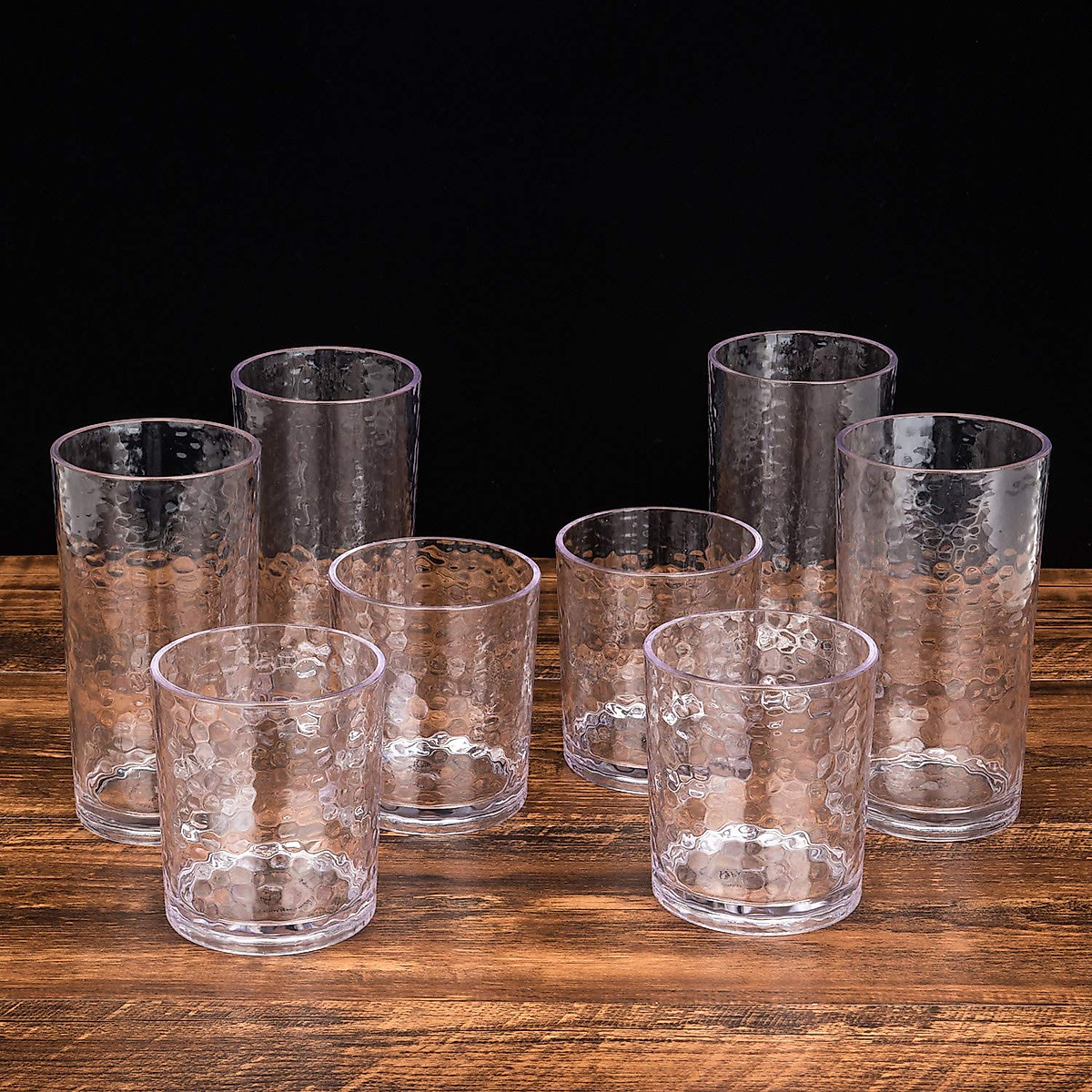 KX-WARE 20-ounce Acrylic Glasses Plastic Tumbler, set of 6 Clear - Hammered Style, Dishwasher Safe, BPA Free