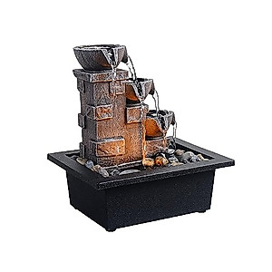 GOSSI Home Décor Imitation 3-Tier Stone Wall Tabletop Fountain Many Natural River Rock Office Relaxing Waterfall Meditation Tabletop Fountain LED Lights Fountain(22070)