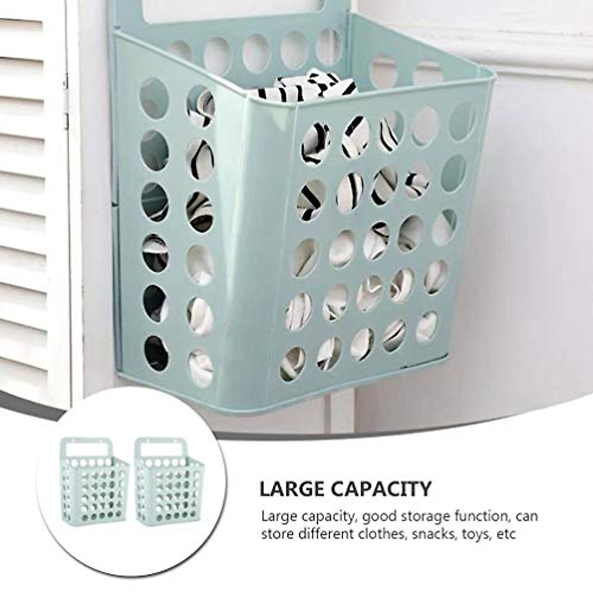 Hemoton 2pcs Hanging Plastic Laundry Basket Foldable Laundry Hamper Bag Collapsible Dirty Clothes Storage Container for College Dorm Bathroom Bedroom Random Color