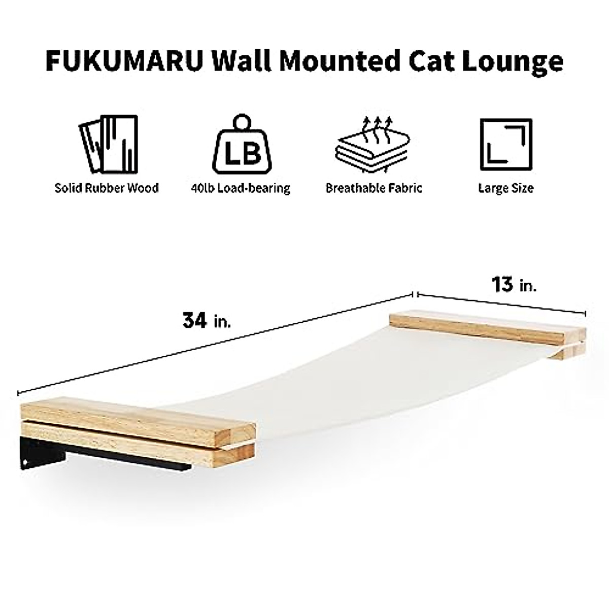FUKUMARU Cat Wall Furniture, 34 x 13 inch Cat Hammock for DIY Cat Wall Shelves and Cat Window Perch, for Most Kitten, Medium and Large Cats