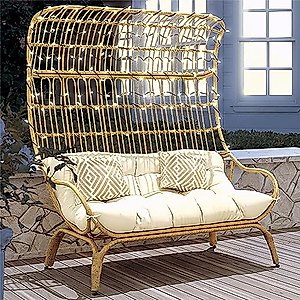 YITAHOME Outdoor Double Egg Chair for 2 Person, Wicker Patio Large Basket Chair with 526lbs Capacity, All-Weather Oversized Egg Lounger Chair for Indoor Living Room Outside Balcony Backyard - Beige