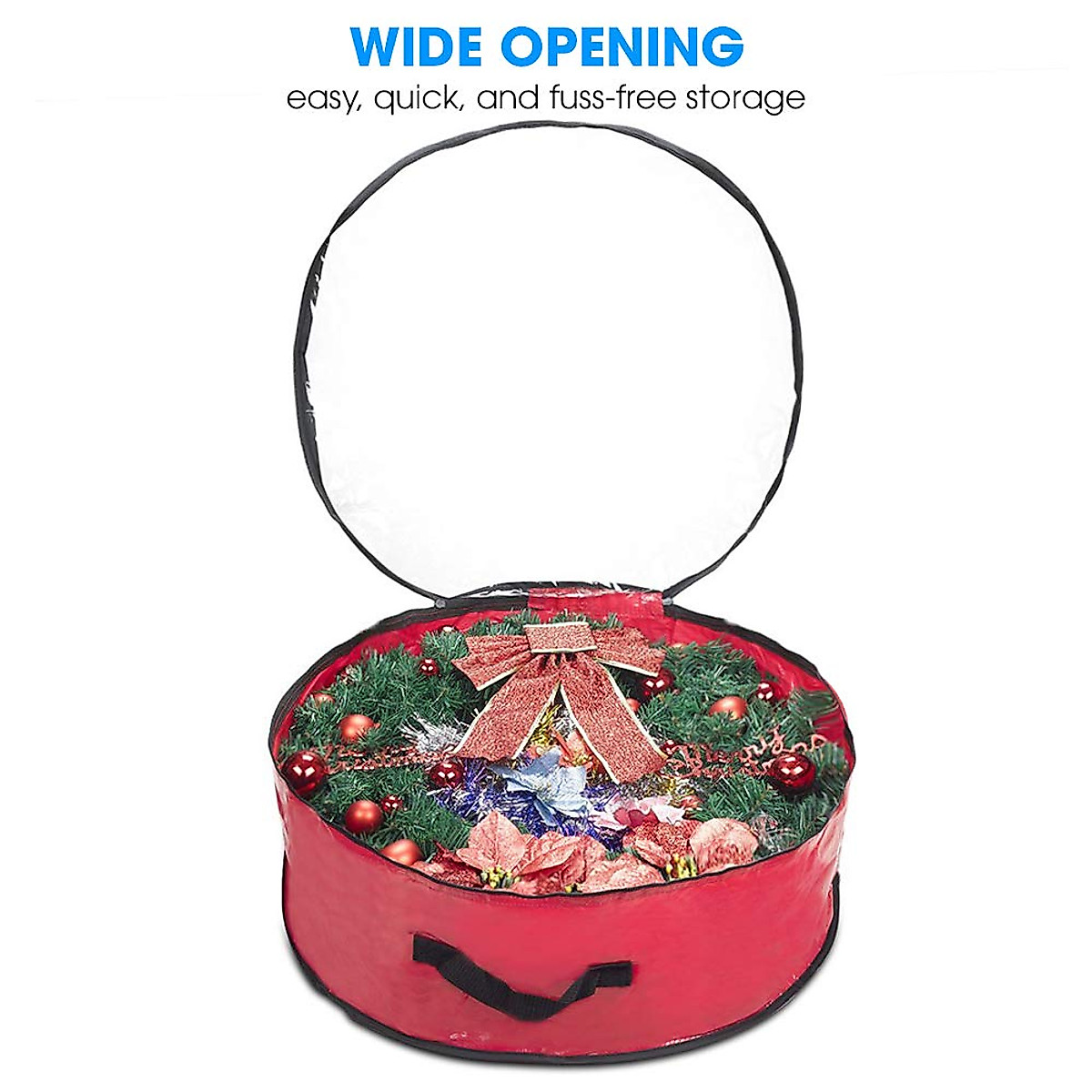 ProPik Christmas Wreath Storage Bag 36" - Garland Holiday Container with Clear Window - Tear Resistant Fabric - 36" X 36" X 8" (Red)