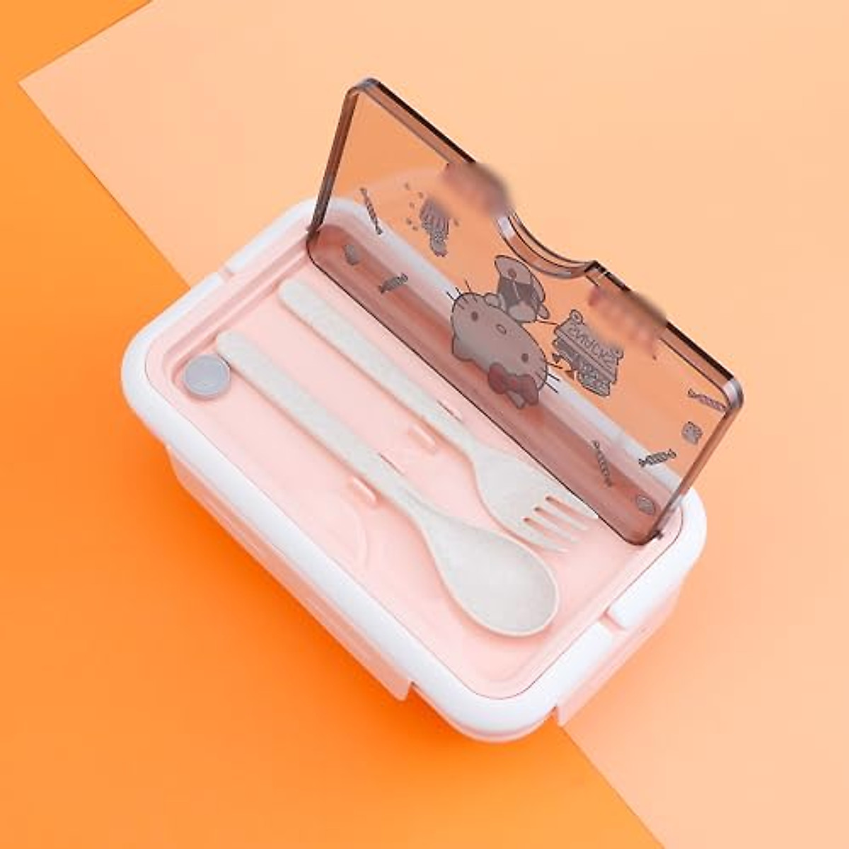 G-Ahora Versatile 2-Compartment Bento Boxes, Cartoon Lunch Box, Leak-Proof Lunchbox Bento Box with Utensil Set for Dining Out, Work, Picnic (LBOX KIT)