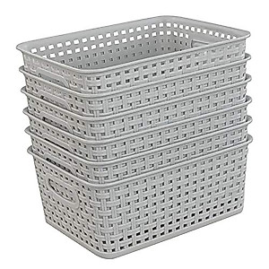 Fiazony Woven Plastic Storage Baskets, 10.03" x 7.55" x 4.09", Set of 6, Lightly Gray