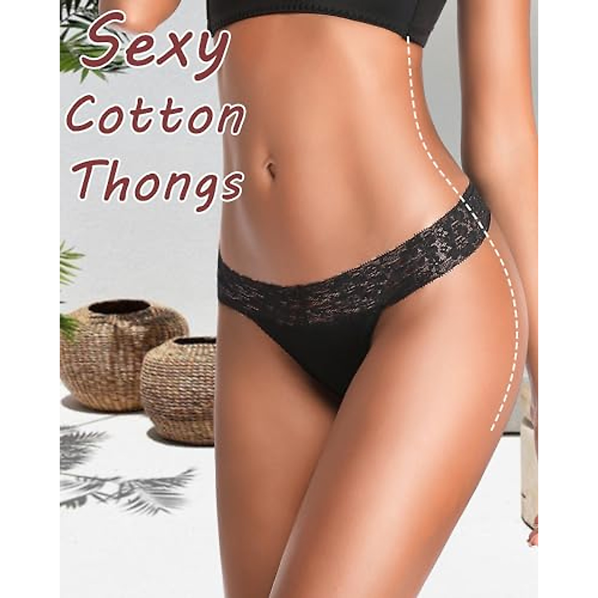 OLIKEME Womens Thongs, Low Rise Seamless Thong Panties No Show Breathable Lace Thongs for Women 10 Pack (Black, XX-Large)