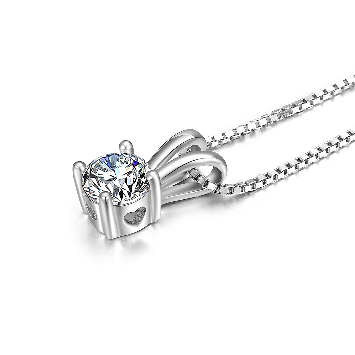 LONAGO 925 Sterling Silver 5A Cubic Zirconia Necklace Solitaire Pendant Necklace for Women (1.0 Carats Round CZ Pendant Necklace)