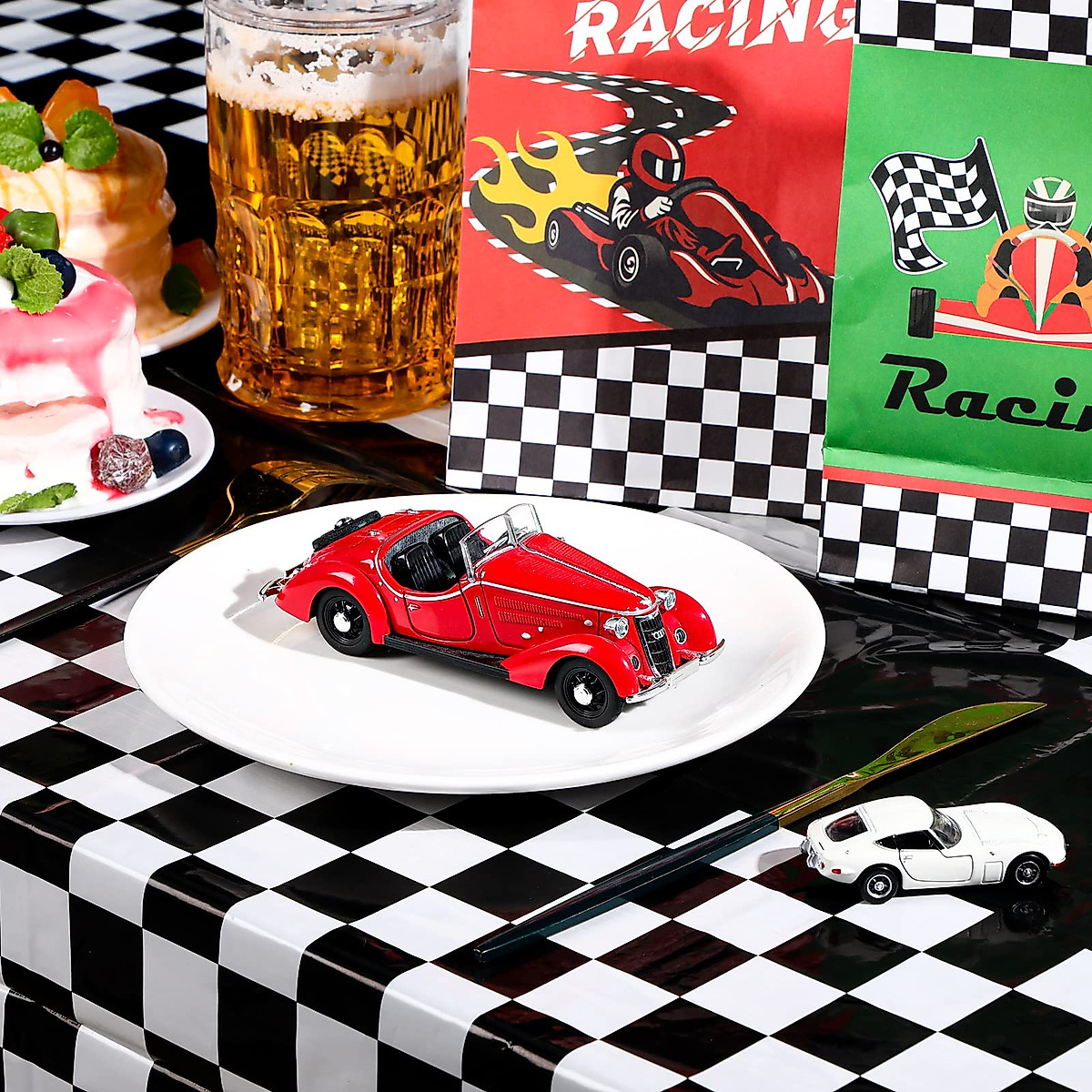 Irenare Car Birthday Party Supplies Racing Party Decorations Road Tablecloth Racetrack Table Runner Table Covers for Kids Boy Car Theme Birthday Party, 54 x 108 Inch (Classic Style,2 Sheets)