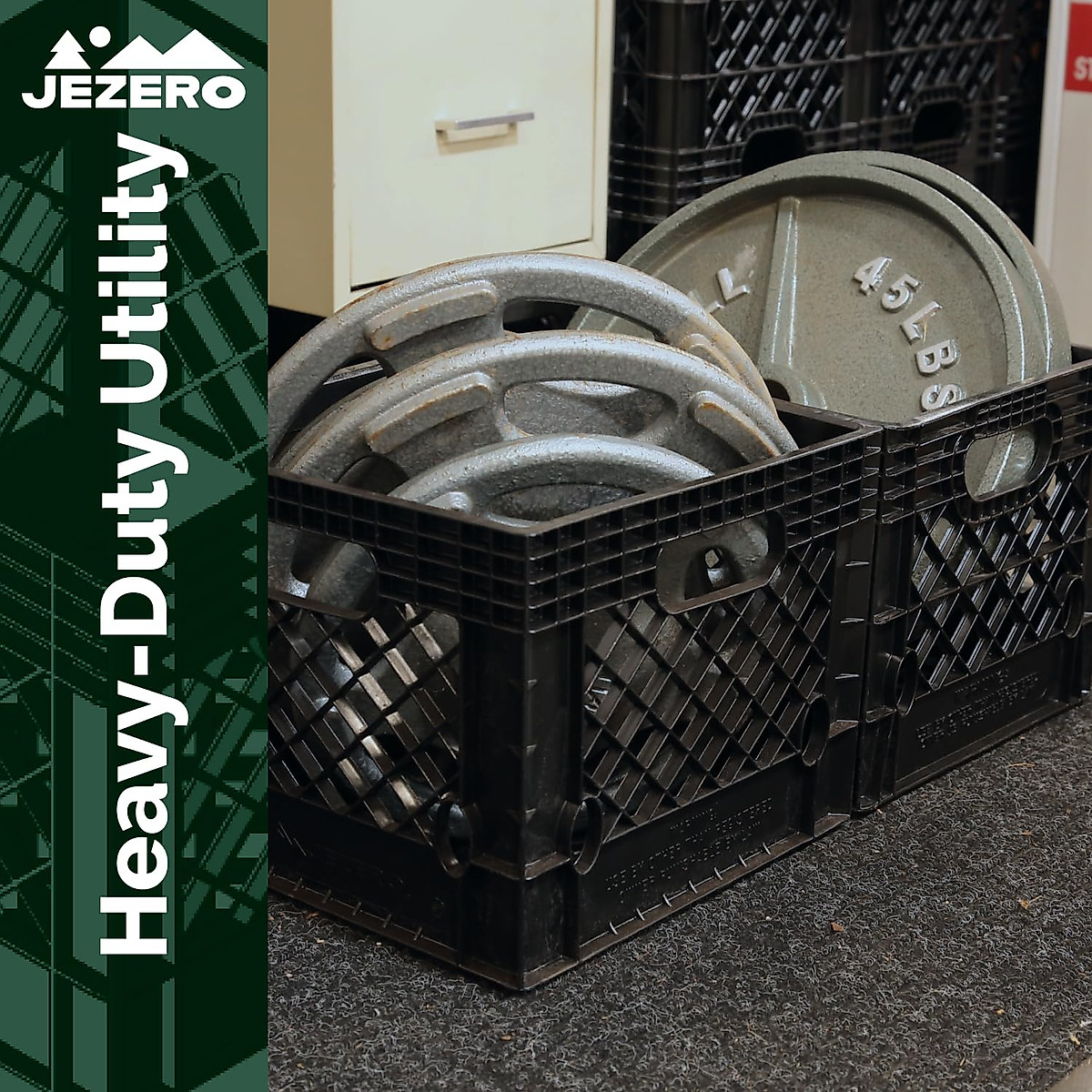 JEZERO Milk Crate for Household Storage: The Ultimate Storage Tote for Groceries, Garages, Kayaking & Outdoor, Stackable Storage | BLACK, Plastic, 13" x 13" x 11” (MC16-S2)