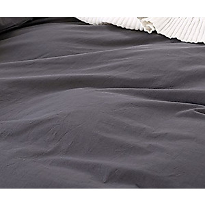 Colourful Snail 100-Percent Natural Washed Cotton Duvet Cover Set, Ultra Soft and Easy Care, Fade Resistant, Queen/Full, Dark Grey