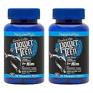 NaturesPlus Source of Life Power Teen for Him, Wild Berry - 60 Chewable Tablets, Pack of 2 - High Potency Teenage Multivitamin - Gluten Free, Sugar Free - 60 Total Servings