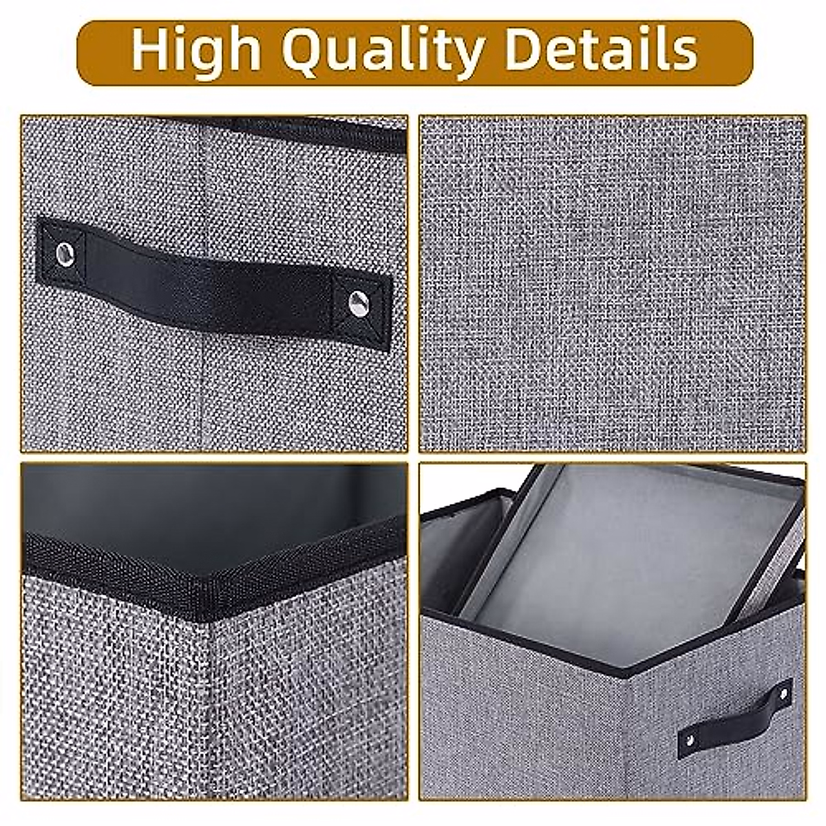 YheenLf Fabric Storage boxes,Storage Baskets for Shelves with Lids, Fabric Storage Bins with Handles, Decorative Linen Closet Organizers Boxes,Medium, Gray, 3-Pack