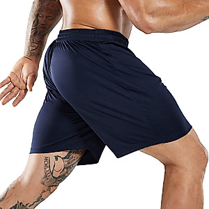 MIER Men's Quick-Dry Athletic/Soccer/Basketball Shorts Without Pockets No Liner Running Workout Training Active Shorts, Navy, L