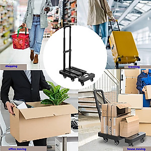 [Updated] Foldable Dolly Cart with Wheels, 500lbs Heavy Duty Folding Hand Truck Dolly Easy Set-Up Design, Collapsible Trolley Handtruck, Portable Small Dolly for Moving, Shopping, 6 Wheels And 2 Ropes