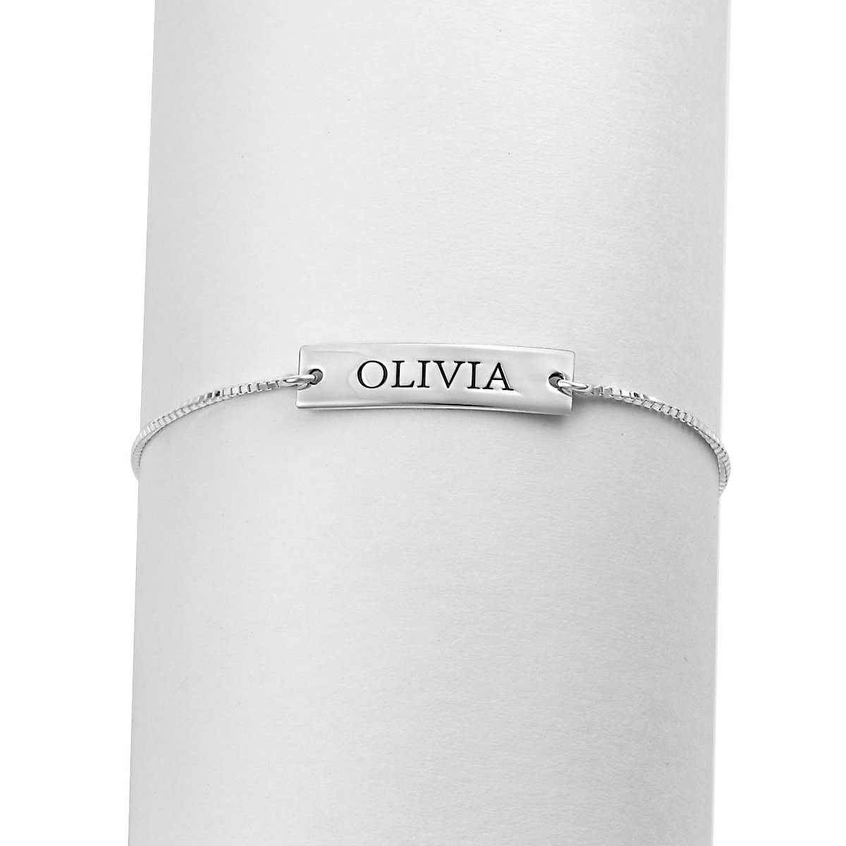 AJ's Collection Personalized Sterling Silver Adjustable Bracelet with Emergency Contact or ID Tag - Customize Front and Back with Name, Date, Initials, Phone Number, and More