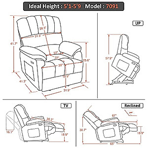 MCombo Medium Power Lift Recliner Chair Sofa with Massage and Heating, 3 Positions, USB Ports, Control Buttons for Elderly People, Fabric 7091