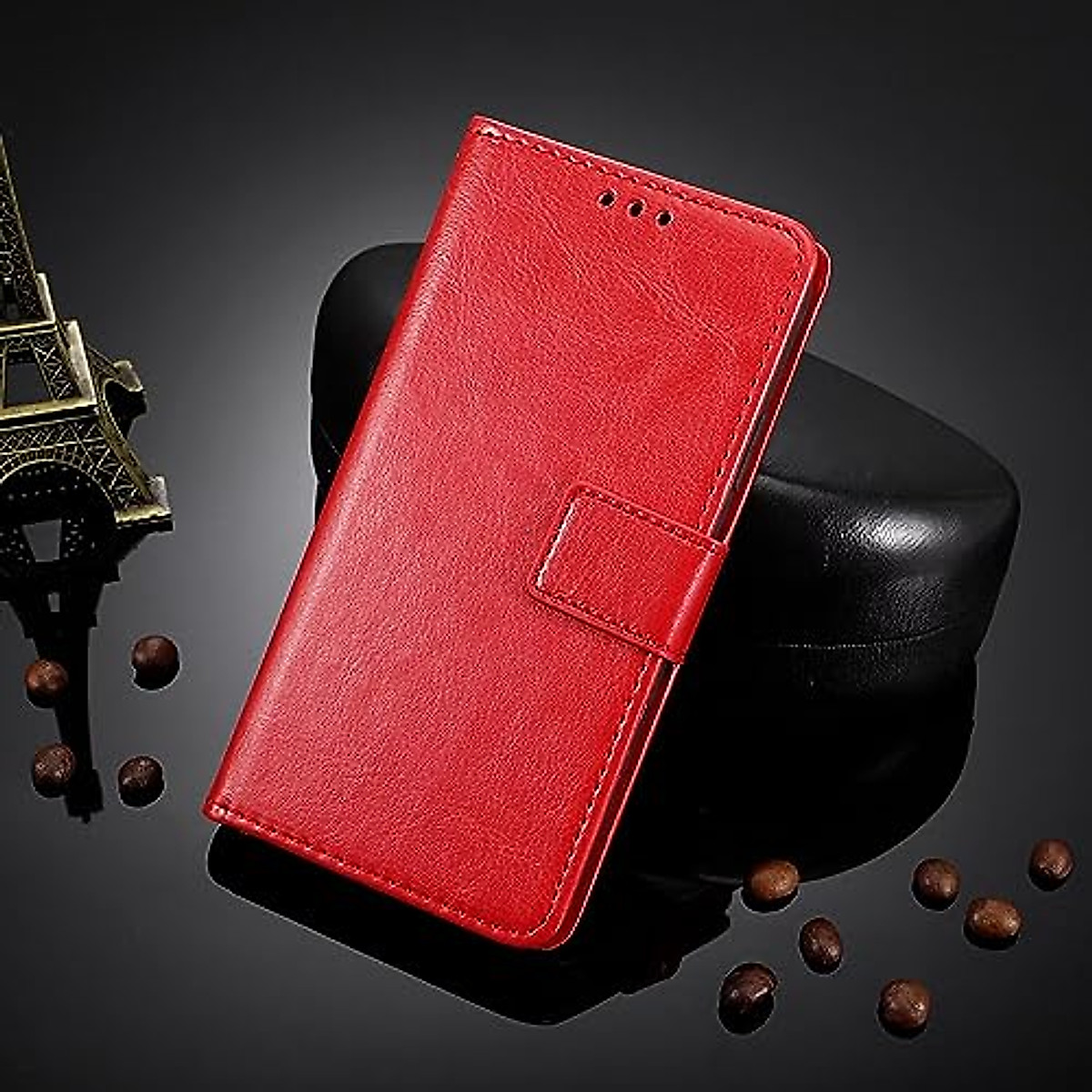Leather Case for Oppo Reno2, Wallet Case for Oppo Reno2 Flip PU Leather Cover, Magnetic Buckle Protection Phone Cover for Oppo Reno2 Case Red