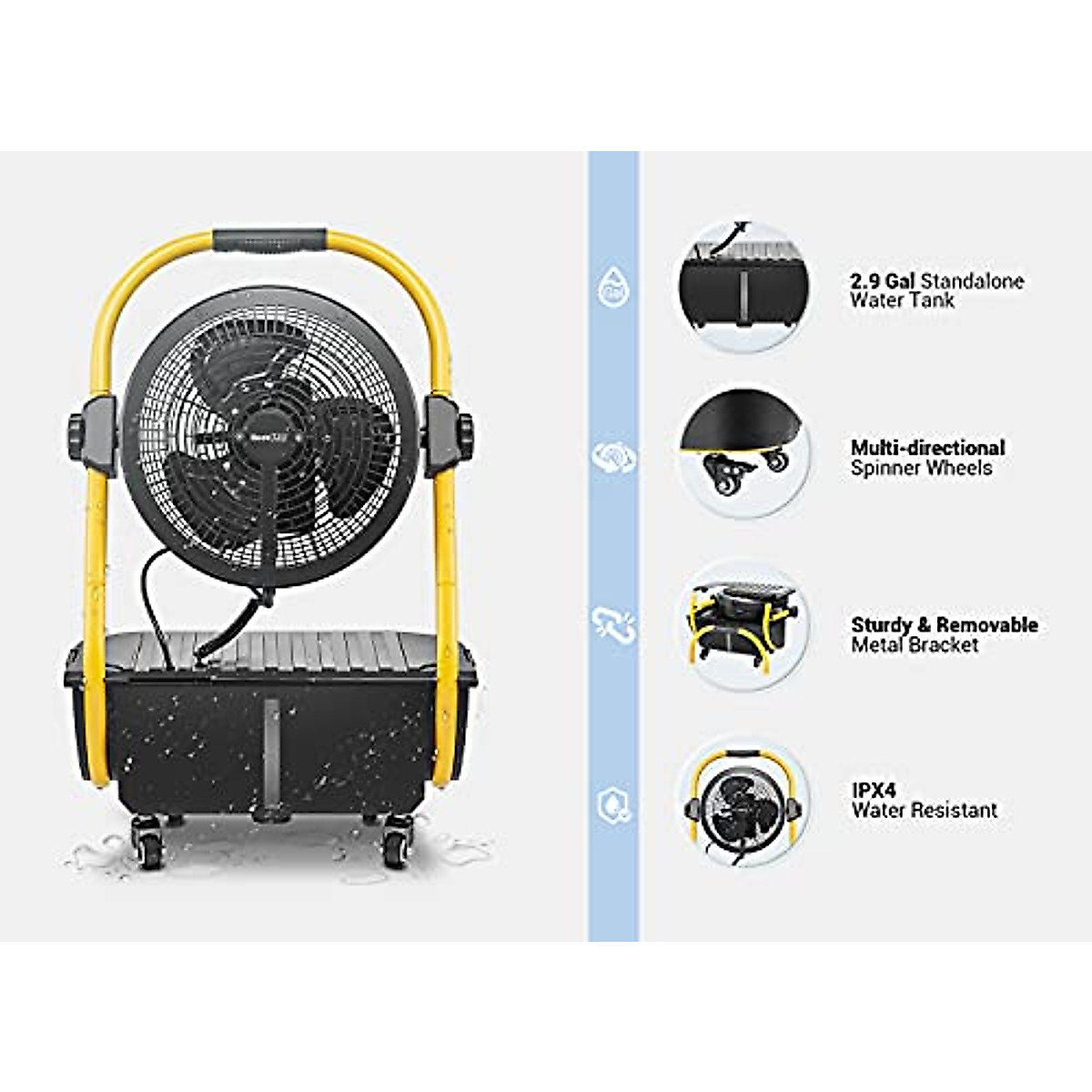 Geek Aire Battery Operated Misting Fan, Rechargeable Outdoor Floor Fan with 2.9 Gal Water Tank, Powered Waterproof Durable 15000mAh Battery Run for Patio, Camping Gear Accessories - 12 Inch
