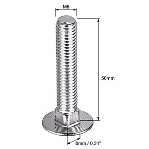 uxcell Carriage Bolts, Neck Carriage Bolt, Round Head Square Neck 304 Stainless Steel M8x50mm 8pcs