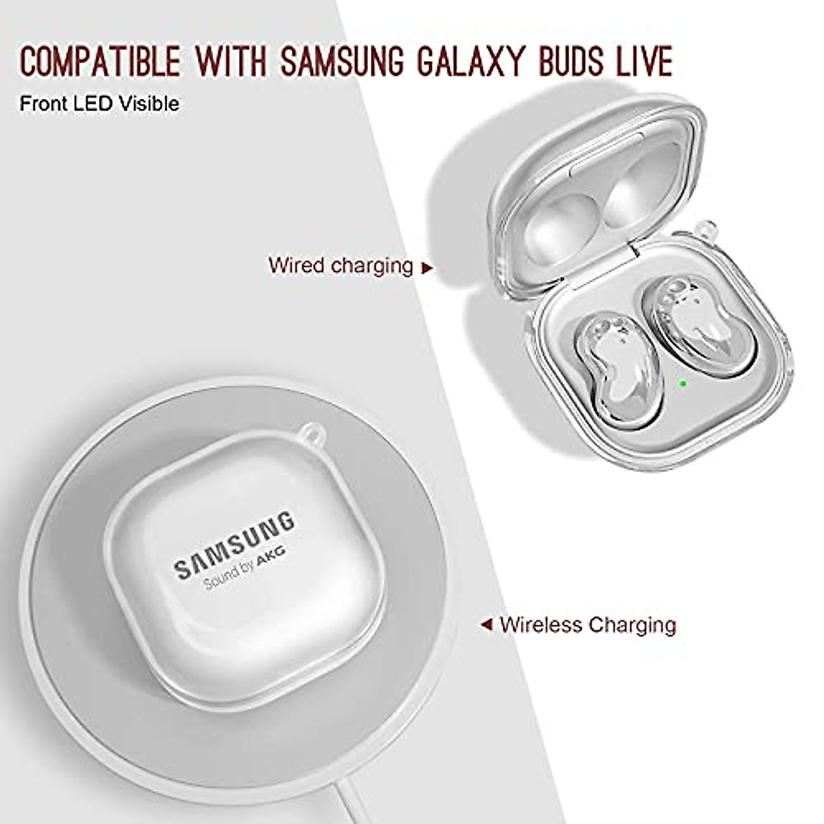 Aiiko Compatible Galaxy Buds Pro Case 2021 /Galaxy Buds Live Case 2020 Clear Soft TPU Shockproof Case Protective Cover for Samsung Earbuds with Keychain -(Clear), m