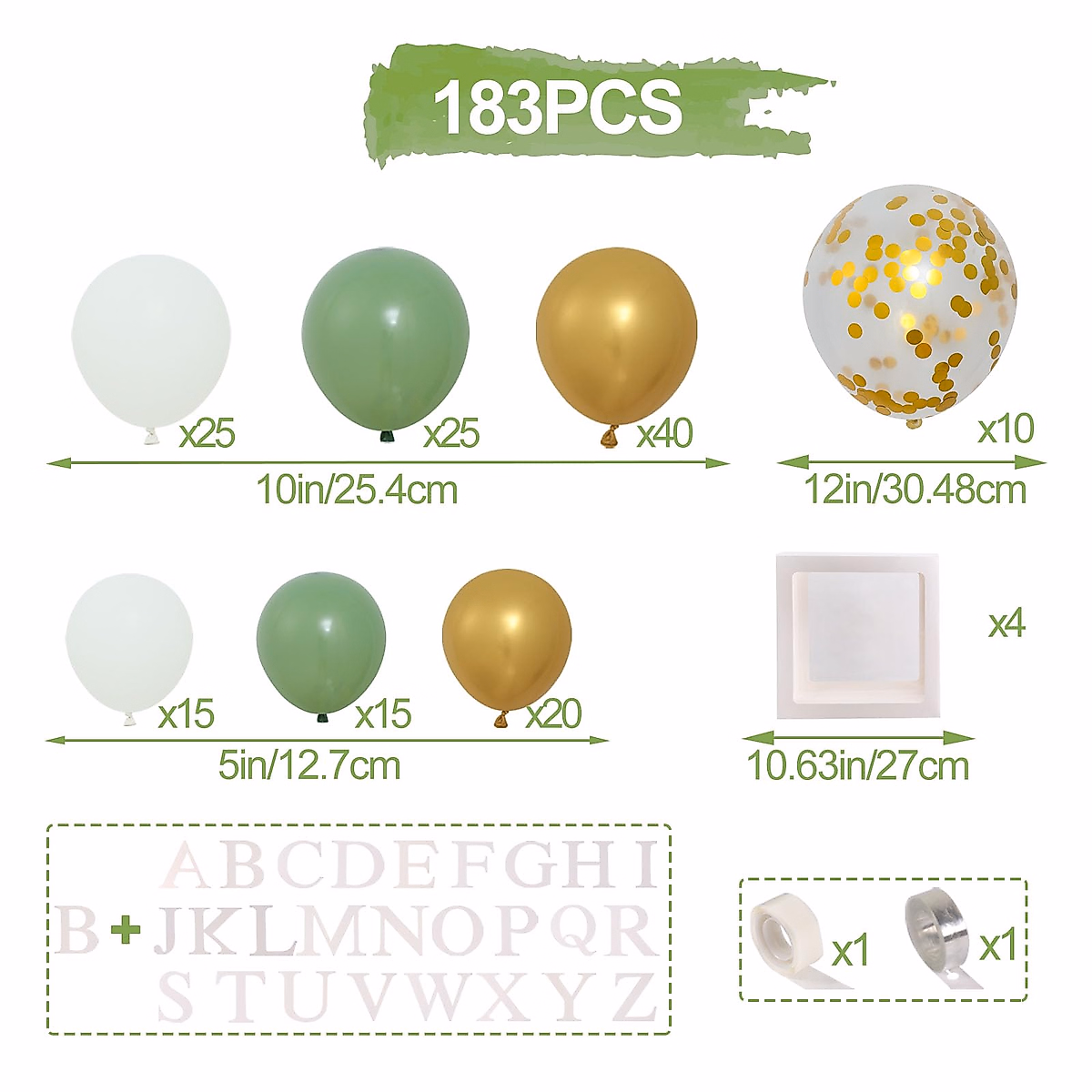 Baby Shower Decorations for Boy Girl - 183pcs Sage Green Balloon Arch Kit and Baby Boxes with Letters for Baby Shower Birthday Jungle Safari Dinosaur Party Supplies