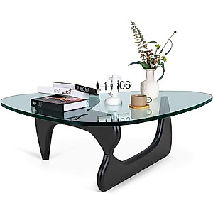 OTDMEL Mid Century Table Triangle Vintage Glass End Table, Glass Coffee Table with Solid Wood Base and Triangle Clear Glass Top Modern End Table for Living Room, Patio, Study, Black