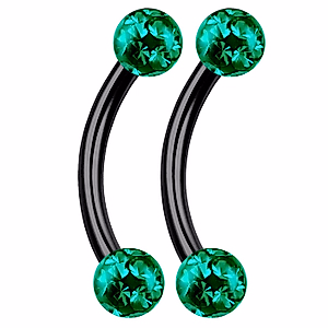 bodyjewellery 2pcs 16g Curved Barbell Eyebrow Ring Bar Stud Tragus Cartilage Lip Helix Conch Earrings Black Titanium G23 Labret B2ICK (Emerald)