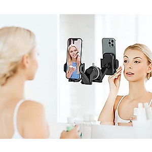 BEATYLIFE Car Phone Holder Mirror Shower Phone Holder, 2 Pack Reusable Non-Residue Phone Mount for Kitchen Bathroom Wall Makeup YouTube Video TikTok, Compatible with All Phones