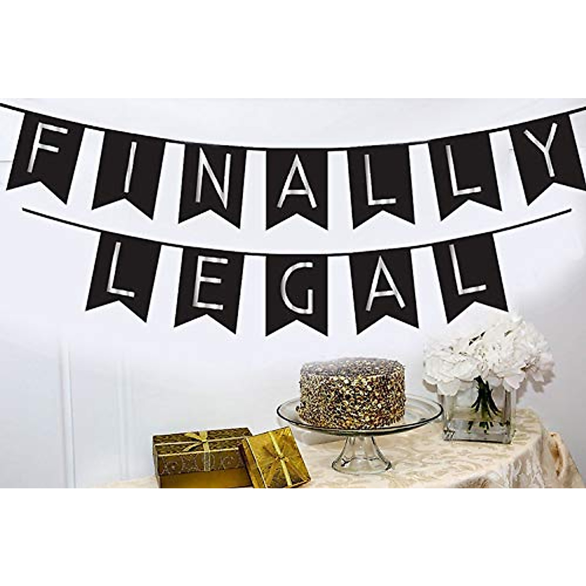 21 Finally Legal 21st Birthday Decorations Black and Silver Finally Legal Party Banners 21st Birthday Party Sign