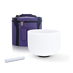 KVKA Crystal Singing Bowl F Note Heart Chakra Frosted Quartz Sound Bowl 10 Inch With Carrying Case (10 inch，F Note Heart Chakra)