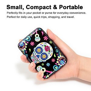 Kaabao Credit Card Holder Small RFID Blocking Wallet Business Metal Slim Mini Aluminum Hard Case for Women Men Gift (B Sugar Skull)