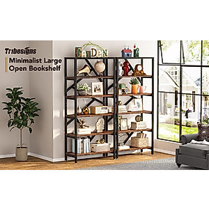 Tribesigns 6-Tier Bookshelf 71 inch Tall Bookcase, Vintage Industrial 6 Shelf Etagere Display Shelves, Open Book Storage Rack Wood Shelving Units Organizer (Brown)