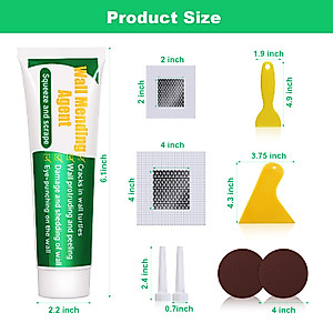 Drywall Repair Kit, 2 Pcs Spackle Wall Repair Patch Kit with Scraper, Wall Mending Agent Large Hole Drywall Patch, Easy to Fill Holes in Home Wall and Quick Repair Crack, Plaster Wall Repair