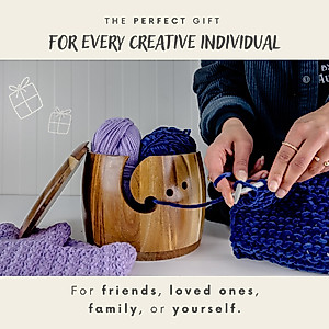 Tyck Design's Large Wooden Yarn Bowl with Lid - 9x7 Inch XL Acacia Wood Holder for Knitting, Crocheting & Macrame - Extra Big & Strong Yarn Storage