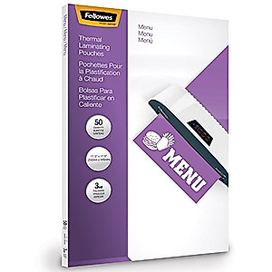 Fellowes Hot Laminating Pouches, 3 Mil, Menu Size, 50 Per Pack (52013)