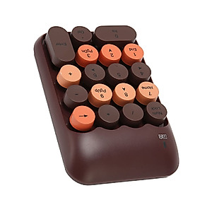 Retro Color 2.4GHz Numeric Keypad with USB Receiver for Laptop, Portable 18 Keys Wireless Number Pads Round Keycaps Auto Sleep Accounting Numpad Compatible with OS X (Coffee Color)