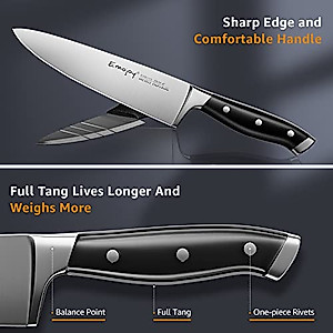 Emojoy Knife Set, 18-Piece Kitchen Knife Set with Block Wooden, Manual Sharpening for Chef Knife Set, German Stainless Steel