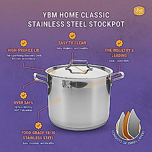 Hascevher Industry Leading Commercial - Grade 18/10 Stainless Steel Stock Pot with Cover 5 Quart, Induction Compatible