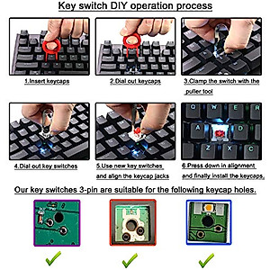 KULONG Key Switches, Black/Red/Blue/Brown Switch 3 Pin Keyswitch,Plate Mounted |Tactile Switch for Mechanical Keyboard,Extra-Thin & Light,Keycap Puller and Switch Puller Low Profile Switch (25 PCS)