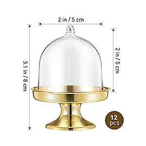 Healeved 12pcs Mini Cake Stand Chocolate Cupcake Candy Display Plate with Lid for Birthday Wedding Party Supplies - 8 x 6 x 6cm (Golden Base)