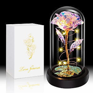 Childom Birthday Gifts for Women,Mothers Day Rose Gifts for Mom,Womens Glass Rose Gifts,Light Up Rose Flowers in Glass Dome,Colorful Rainbow Flower Rose Mom Gifts for Her,Wife,Mom,Girls,Anniversary