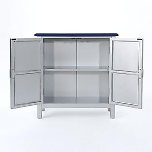 Christopher Knight Home Alana Firwood Cabinet with Faux Wood Overlay, Silver / Navy Blue