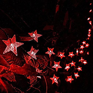 Abkshine Solar Powered Red Lights String, Halloween Outdoor Decorative LED Star Shaped String Lights for Garden Pathway Patio Christmas Tree Decorations