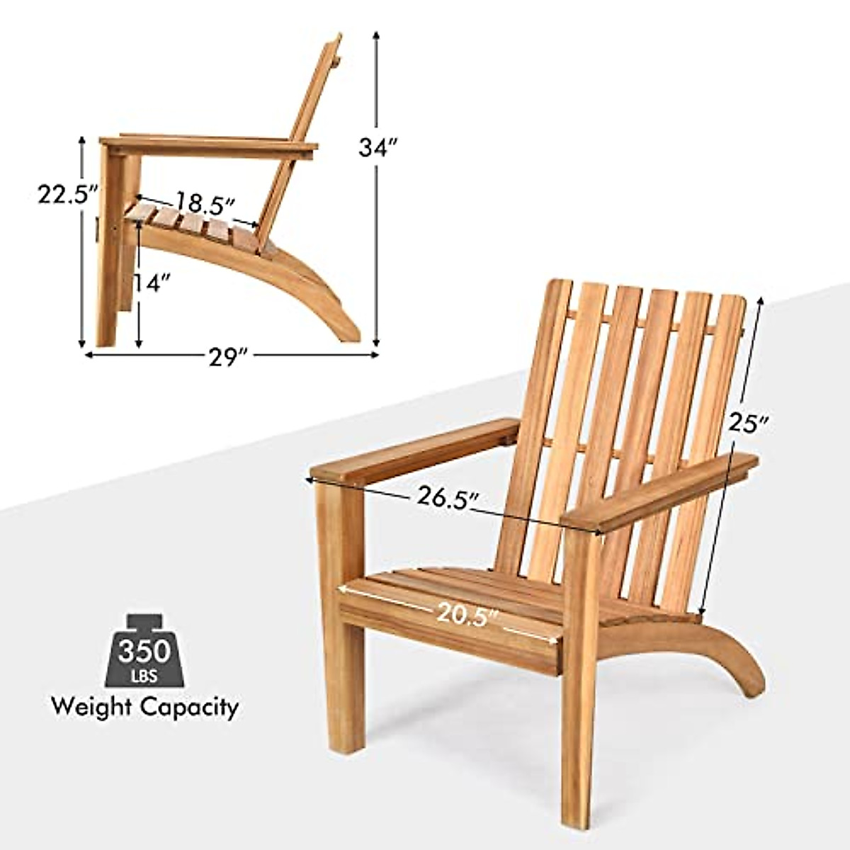 Tangkula Adirondack Chair Acacia Wood Outdoor Armchairs, Weather Resistant for Patio Garden Backyard Deck Fire Pit, Lawn Porch Furniture & Lawn Seating, Campfire Chair, Adirondack Lounger (2, Natural)