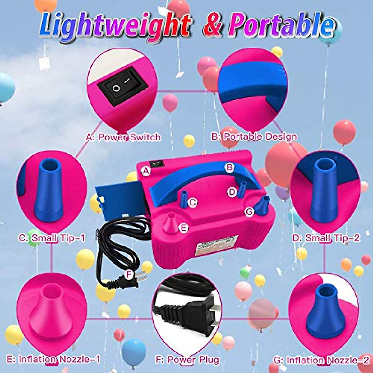 Balloons Pump Kit Electric Balloon, Portable Dual Nozzle Electric Balloon Inflator/Blower for Rose Red 110V 600W Electric Balloon Blower Pump for Party Decoration,Faster and Save Time