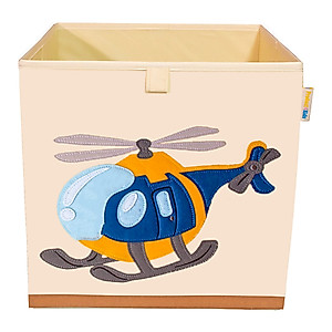 Product 4 Kids - Washable Cube Storage Organizer Bins, Foldable Canvas Toy Organizers and Storage for Toys, Books, Clothes- Kids Storage Bins for Bedroom or Playroom-13x13x13 Inch (Helicopter)